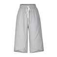 Usmixi Womens Capris Summer Casual Cotton Linen Drawstring High Waist