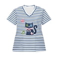 Binienty Patchwork Cat Birds Medical Uniform for Women Short Sleeve V ...