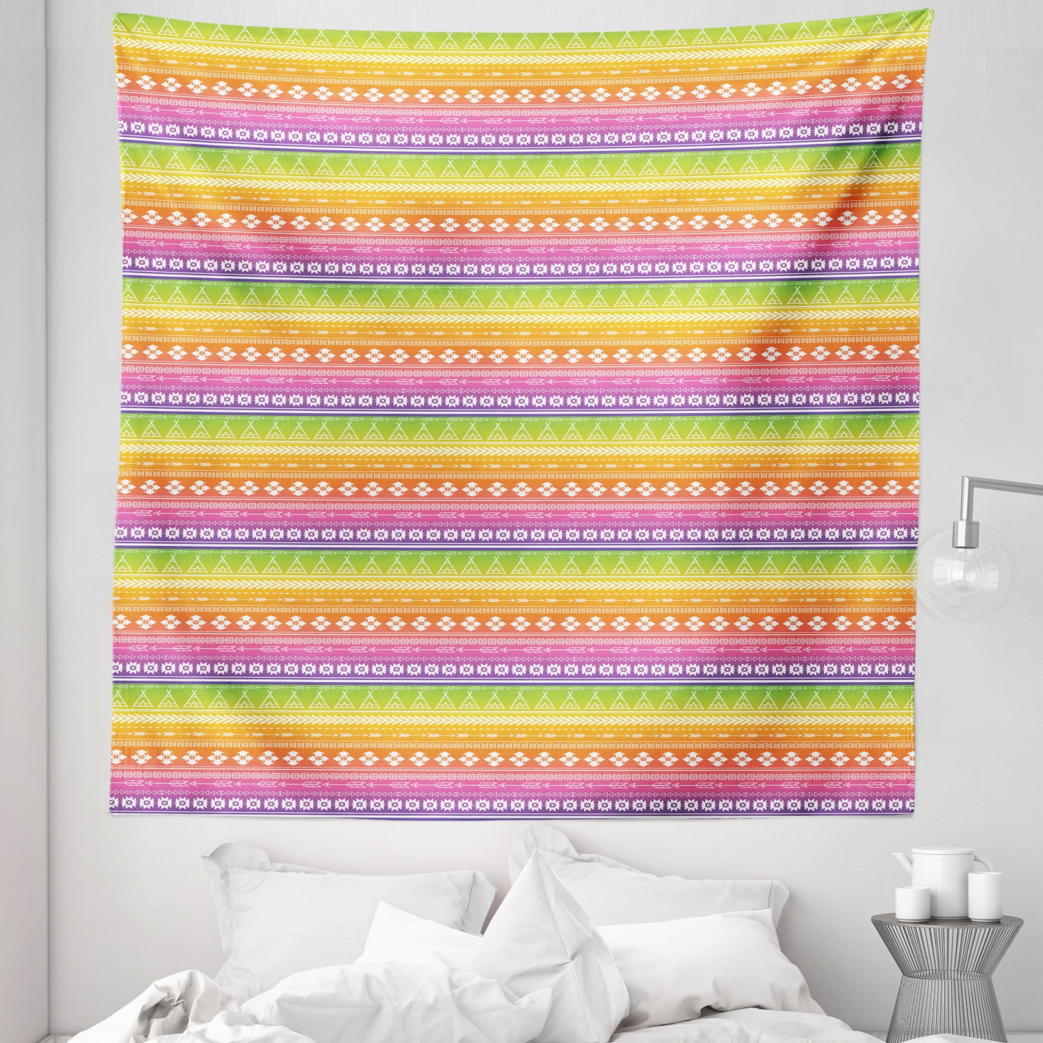 Ethnic Tapestry, Motifs Pattern with Tents Angled Lines on Ombre ...