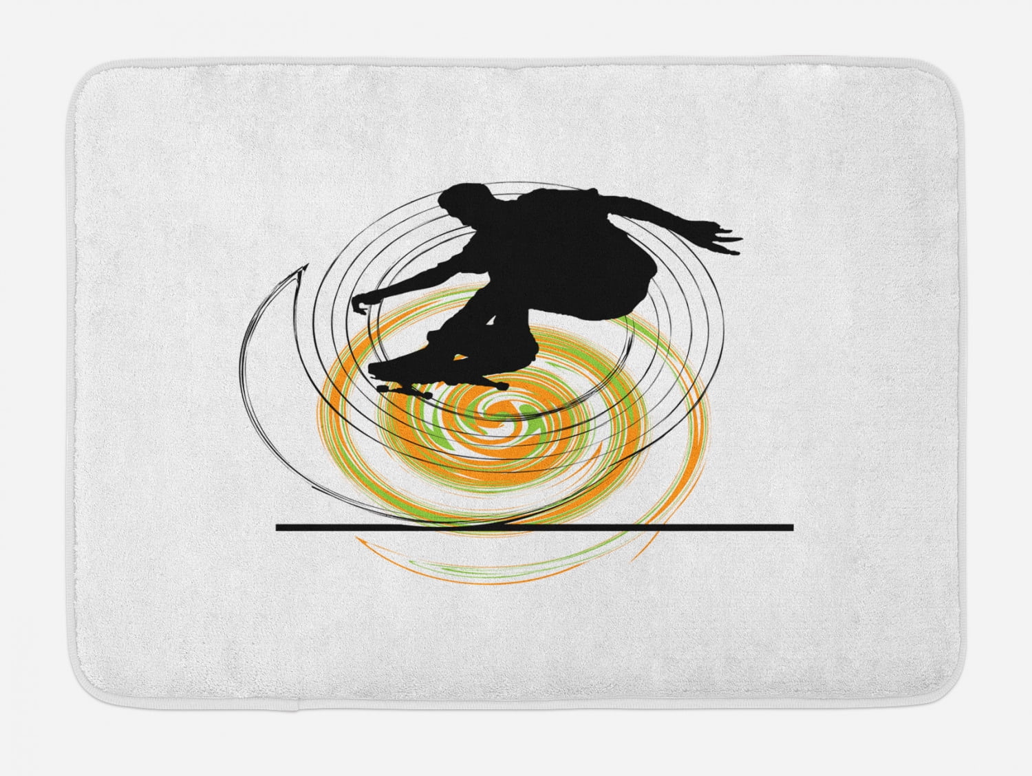 Youth Bath Mat, Black Silhouette of a Skater Man on Hand Drawn Style ...