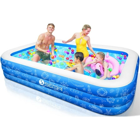 Family Inflatable Swimming Pool, 118"x72"x20" Full-Sized Inflatable ...