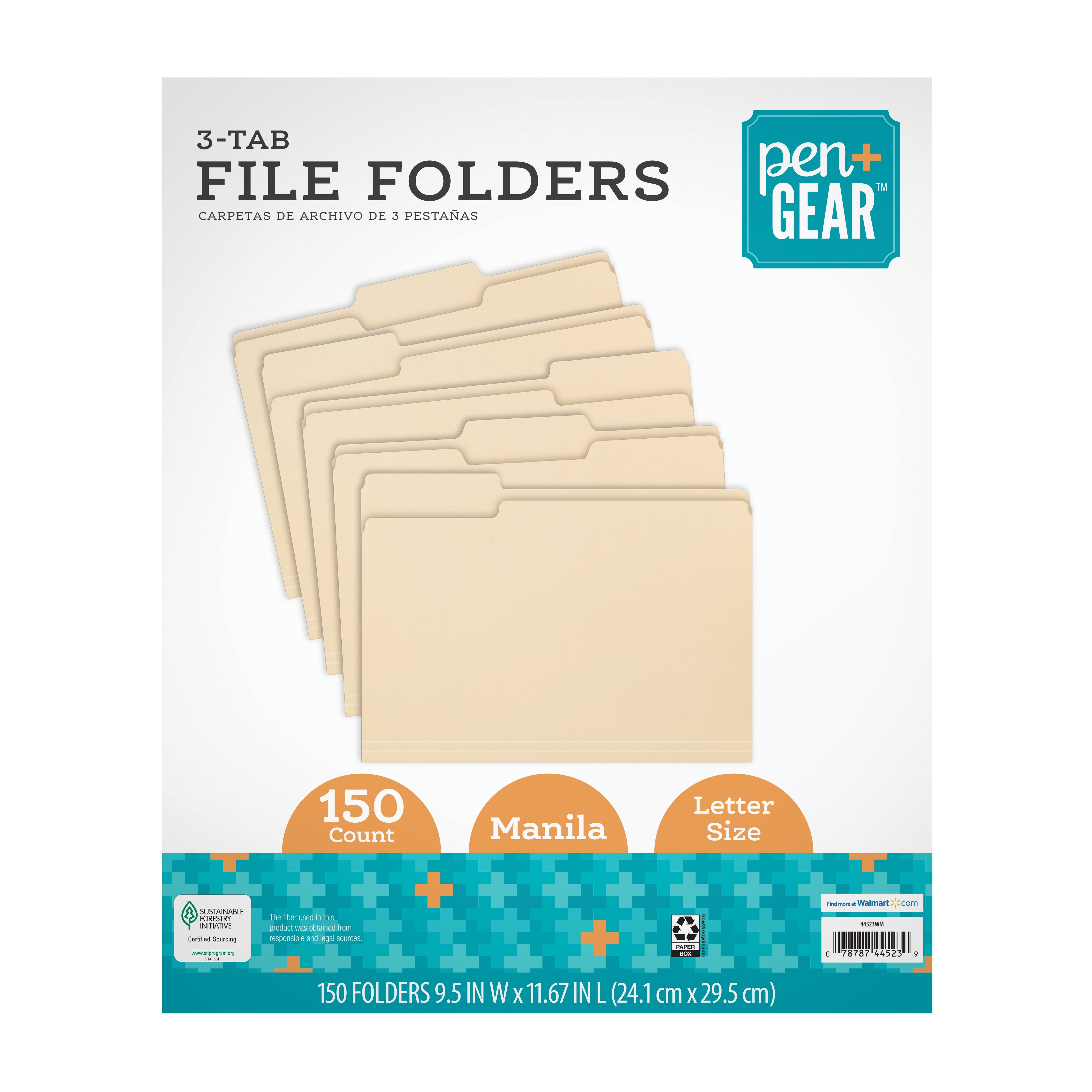 Pen+Gear File Folder, Letter, 1/3 Cut, Manila, 150 Per Box - Walmart.com