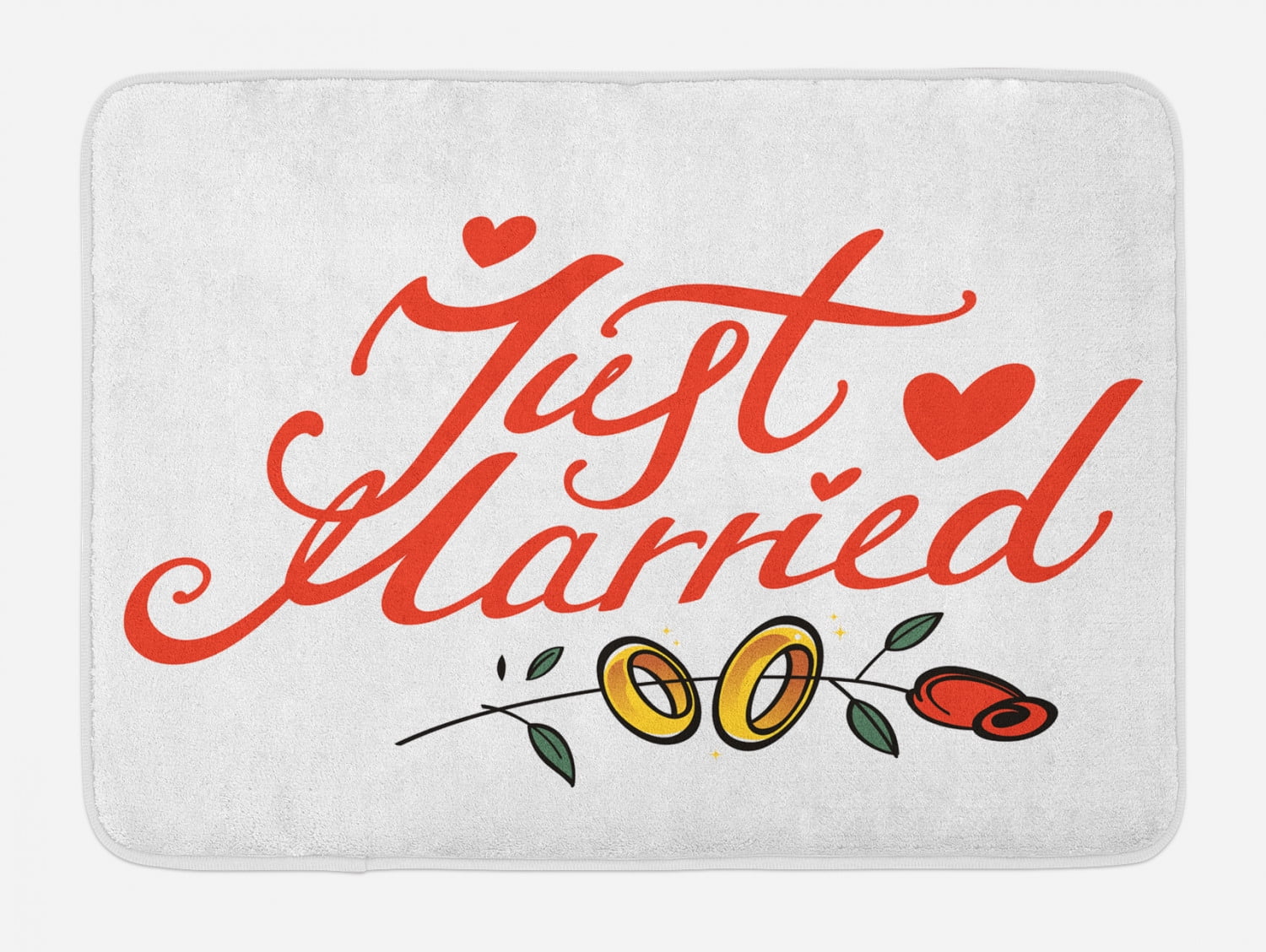 Wedding Bath Mat, Just Married Hand Writing in Red and Rose with ...