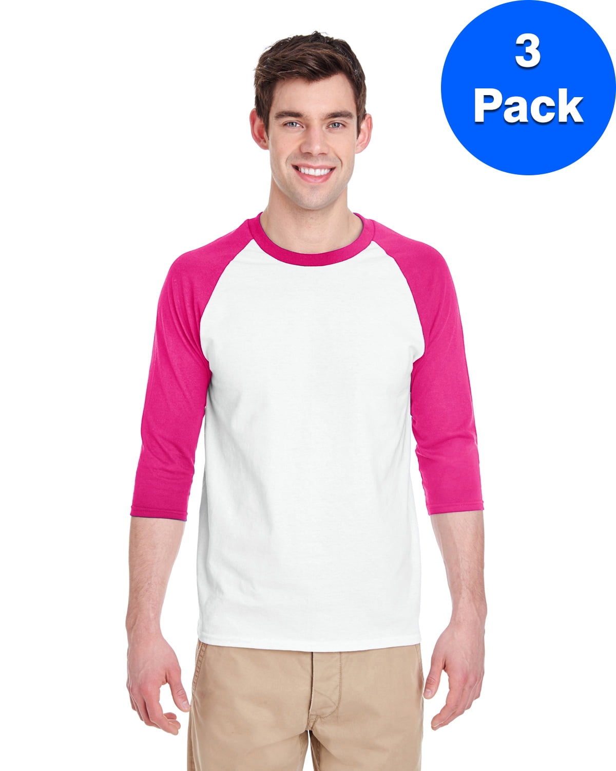 Mens Heavy Cotton ¾-Sleeve Raglan 3 Pack - Walmart.com