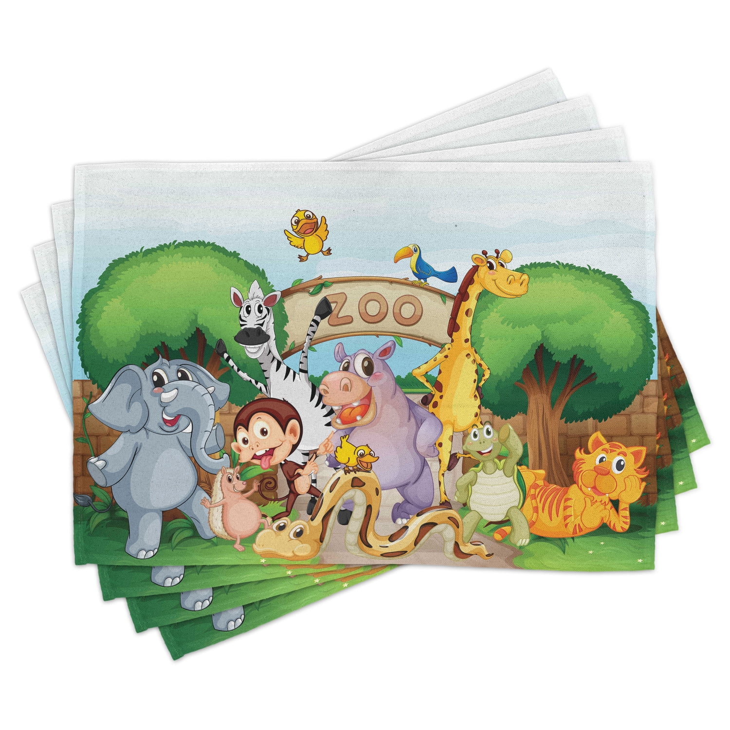 Ambesonne Zoo Place Mats Set of 4, Playful Outdoors Animals, Standard ...