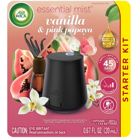 Air Wick Essential Mist Starter Kit (Diffuser + Refill), Vanilla and Pink Papaya, Essential Oils ...