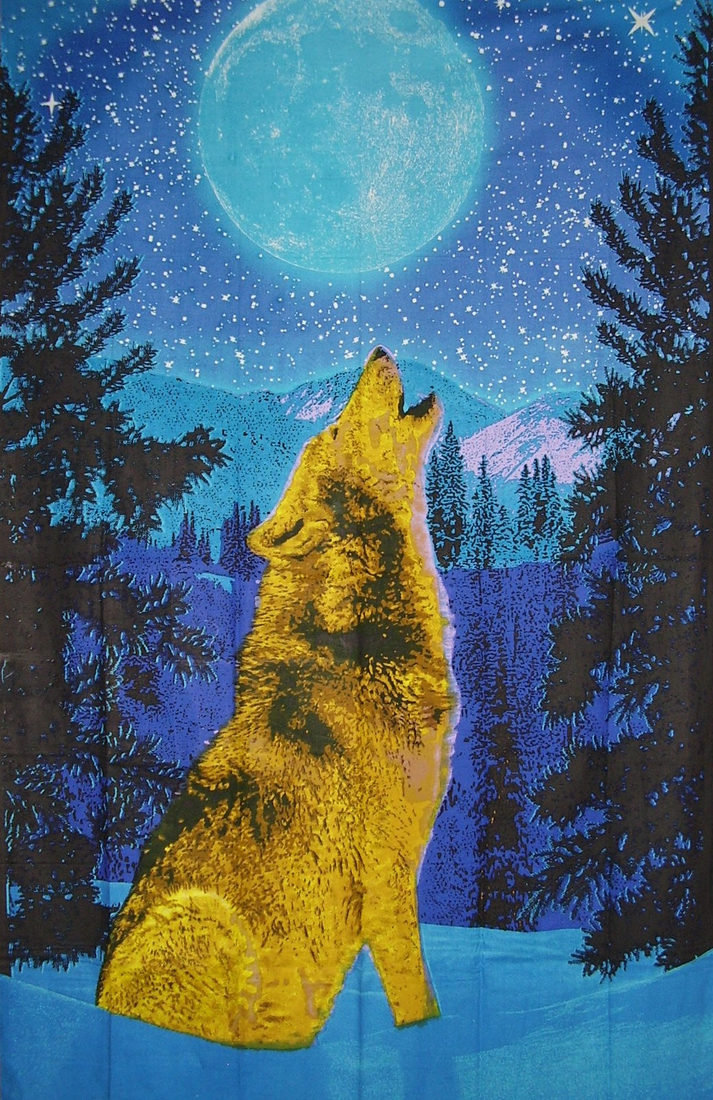 3-D Howling Wolf Glow-in-the-Dark Print Cotton Wall Hanging 90" x 60 ...