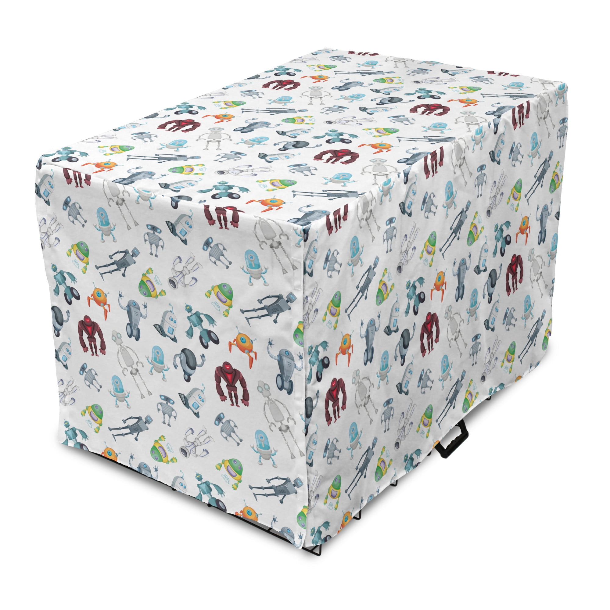 Alien Dog Crate Cover, Mechanical Robots Pattern Scattered on a Plain ...