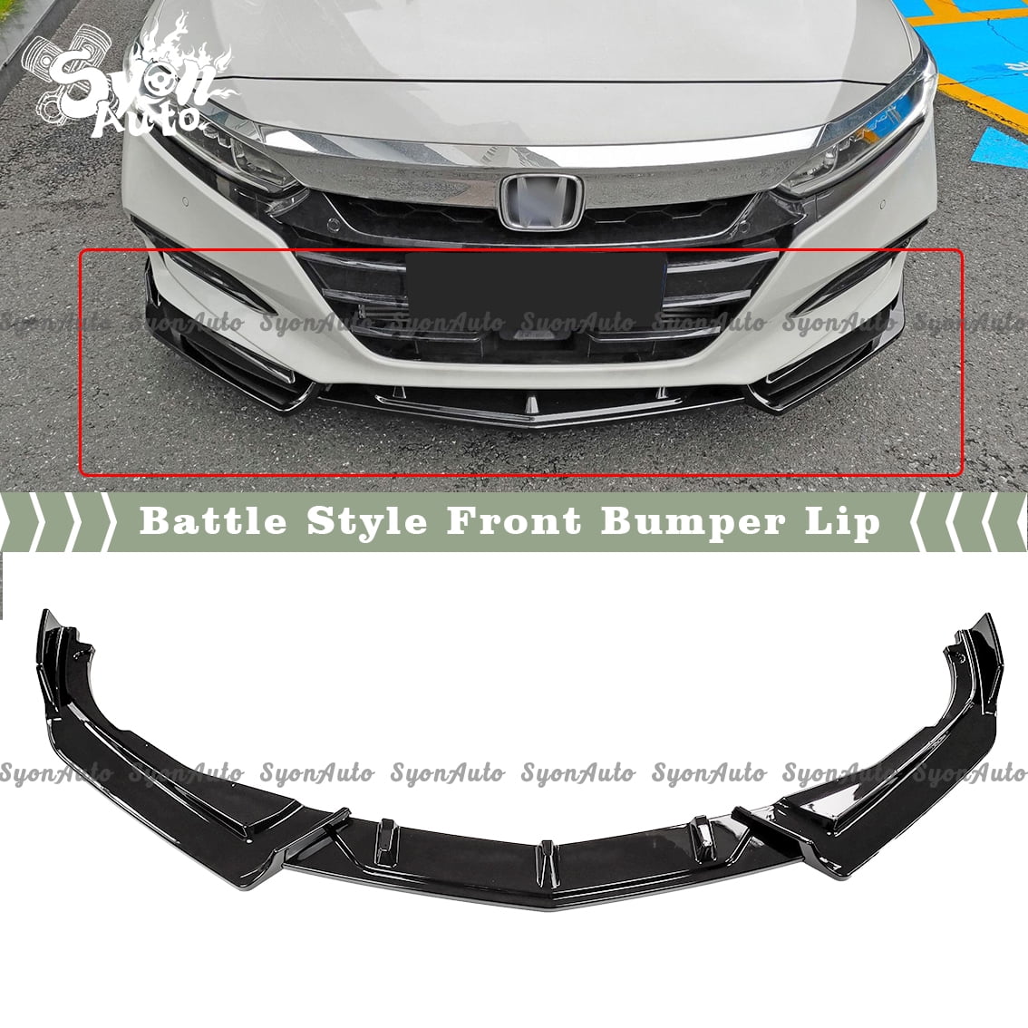 FITS 2018-2020 10TH HONDA ACCORD 3PC GLOSS BLACK BATTLE STYLE FRONT LIP ...