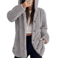 Aellinatey Women's Fuzzy Fleece Sherpa Jacket Hooded Fall Winter Button ...