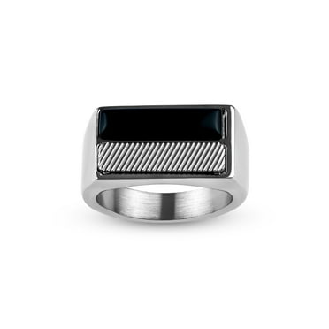 Rectangle Onyx 316L Stainless Steel Flat-Top Ring - Walmart.com
