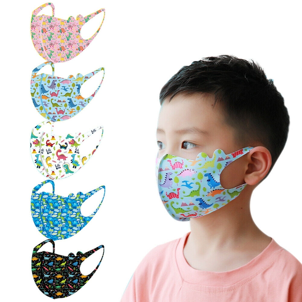 5 Pack Dinosaurs Kids Reusable Face Masks, Washable Polyester Blend ...