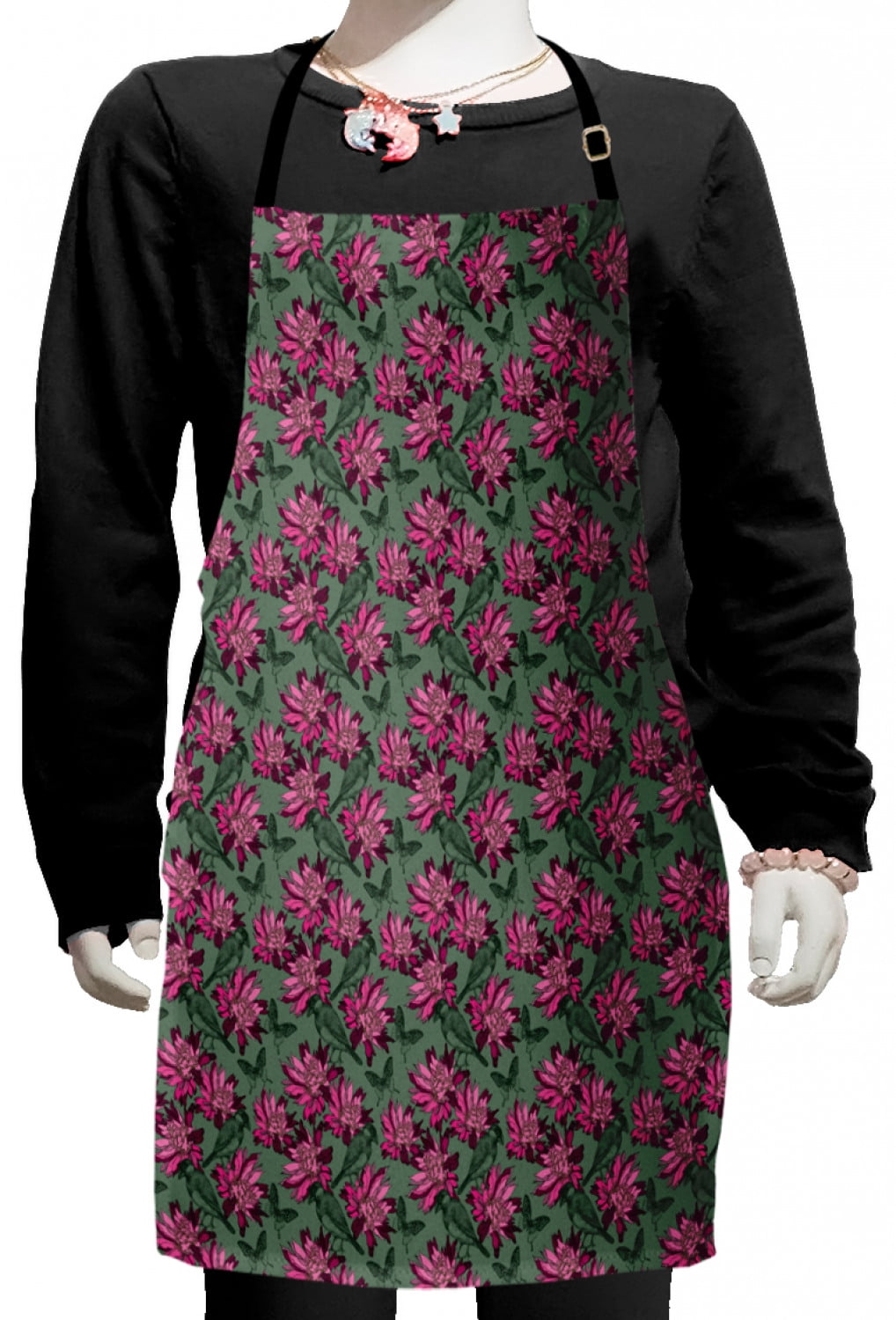 Floral Kids Apron, Birds Pointy Petals Hand Drawn Sketch Illustration ...