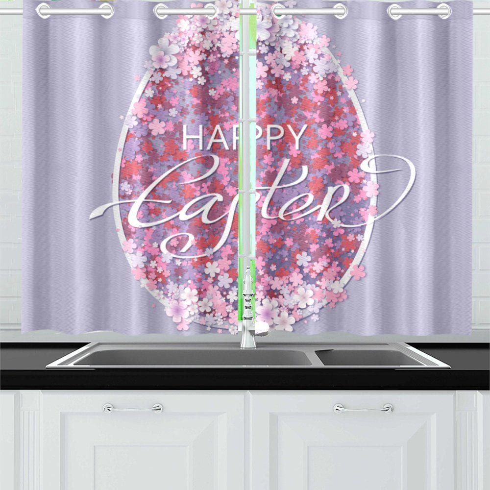 MKHERT Easter Egg and Spring Flower Window Curtain Kitchen Curtains ...