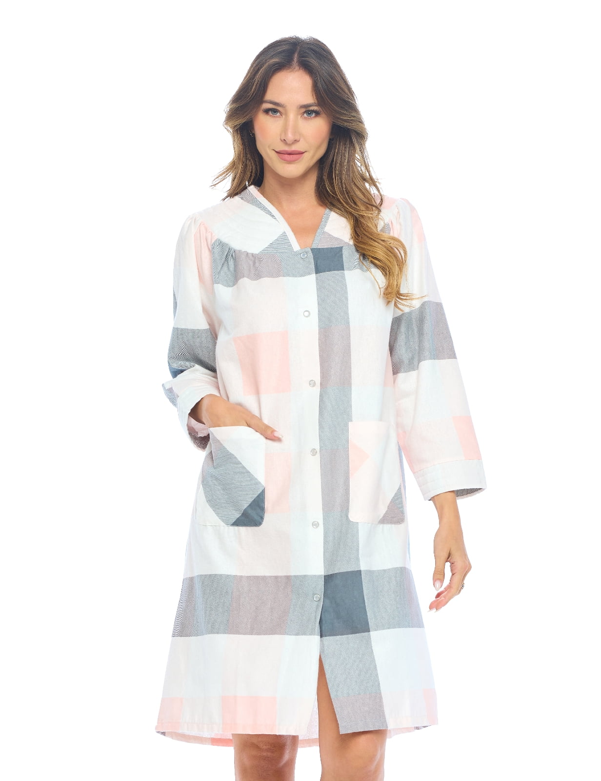 Casual Nights Women's Floral Snap Front Flannel Duster Long Sleeve ...