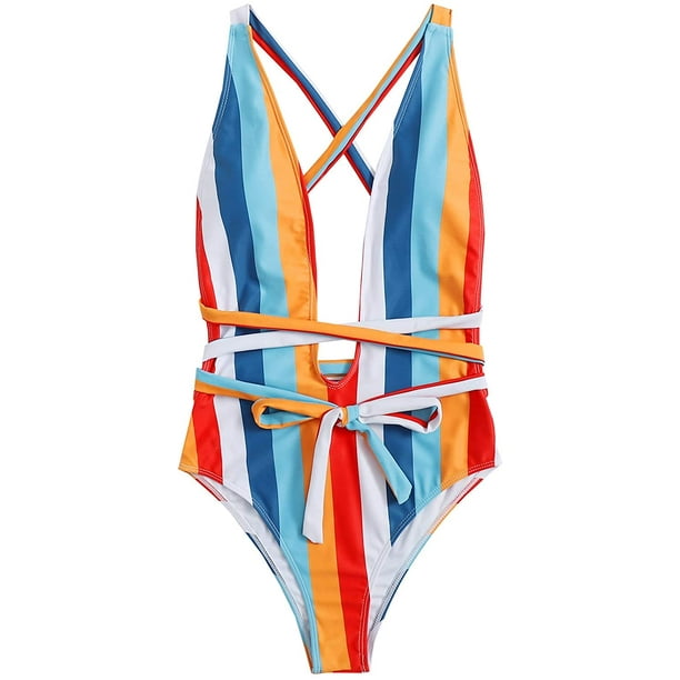 Women's Sexy Basic Criss Cross Tie Knot Front Deep V Open Back One ...