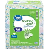 Great Value Lotion Soothing Facial Tissues, 3 Flat Boxes (360 Total ...