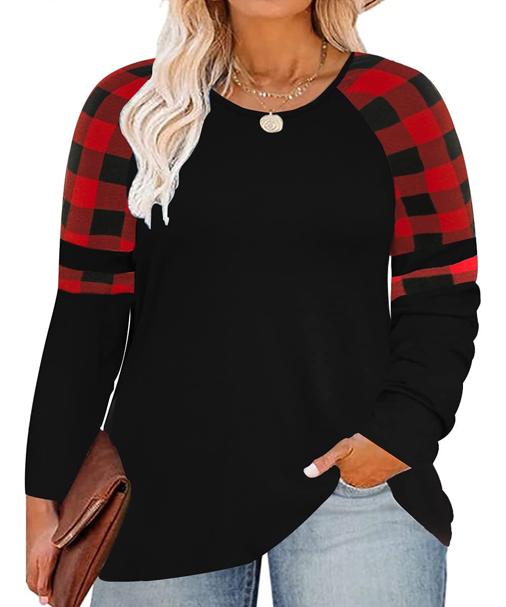TIYOMI Plus Size Long Sleeve Tops For Women 3X Christmas Red Plaid ...