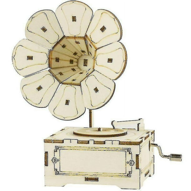 Diy Music Box 3d Wooden Puzzle Model Hand Crank Engraved Musical Box ...