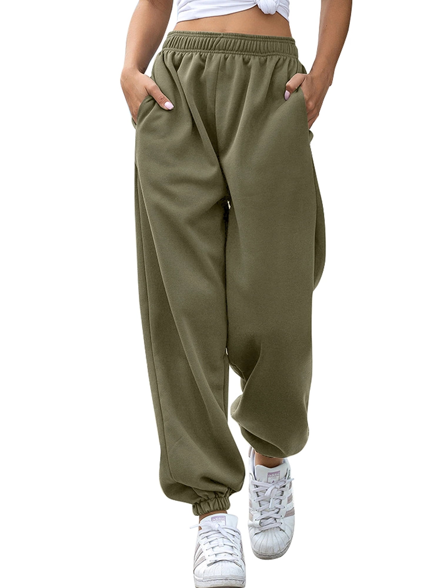 Xingqing Women Elastic High Waist Pockets Dance Jogger Sports Ladies