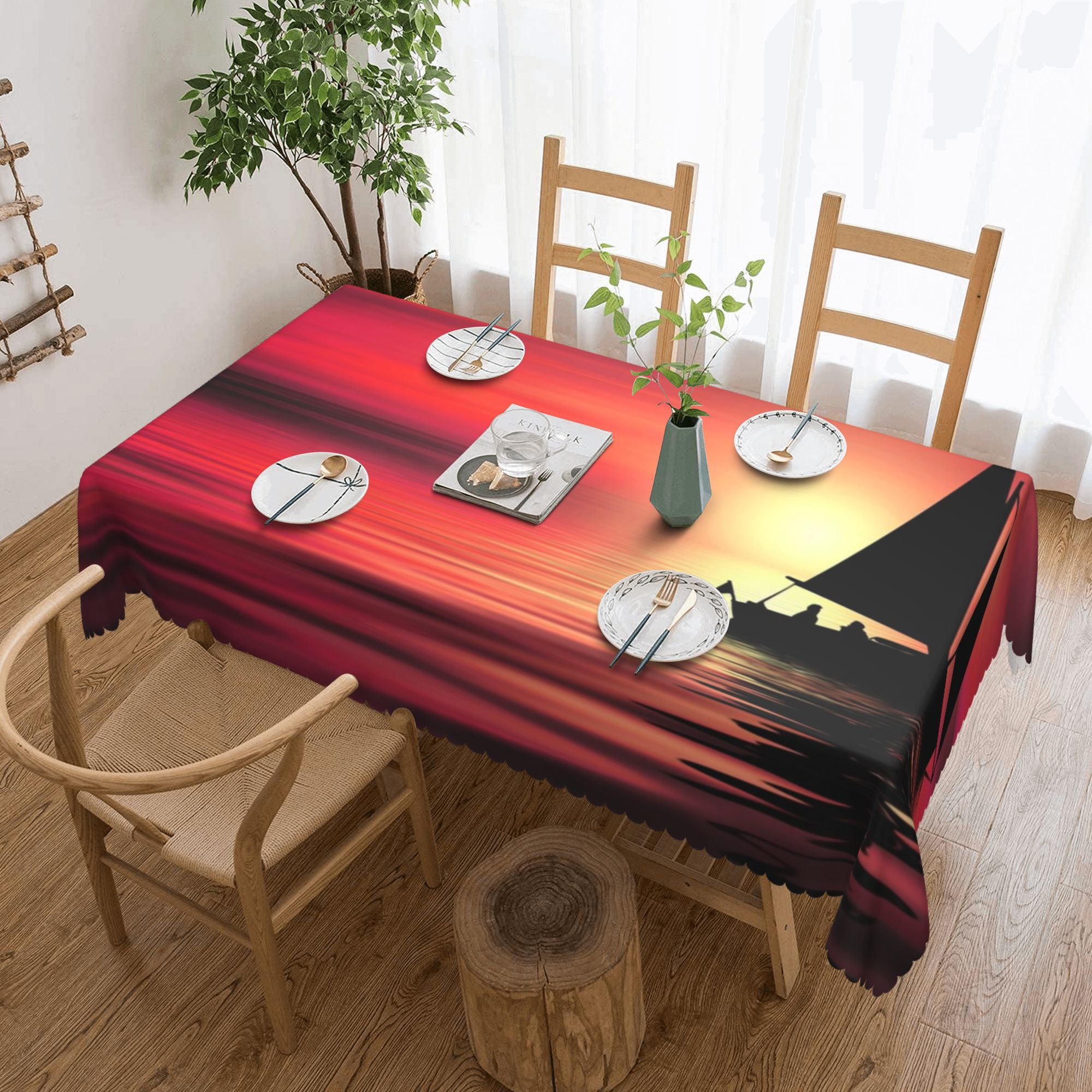 XMXY Table Cloth Rectangle Table, Sunset Sea Sailing Boat Dining Table ...