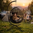 ENTU Foldable Hanging Egg Chair with Stand HDPE Rattan Cushion 350 Lbs ...