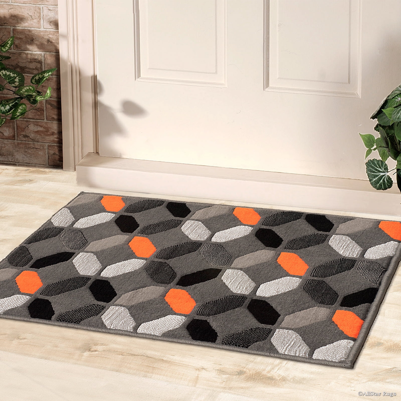 Orange Allstar Modern. Contemporary Woven Doormat Accent Rug. Carved ...