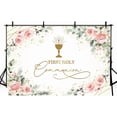 God Bless Baptism Backdrop Green Eucalyptus Leaves Pink Floral First ...