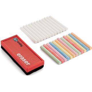 BAZIC Chalk Set, Colored 12 Pcs + White 12 Pcs + Chalkboard Eraser, 1 ...