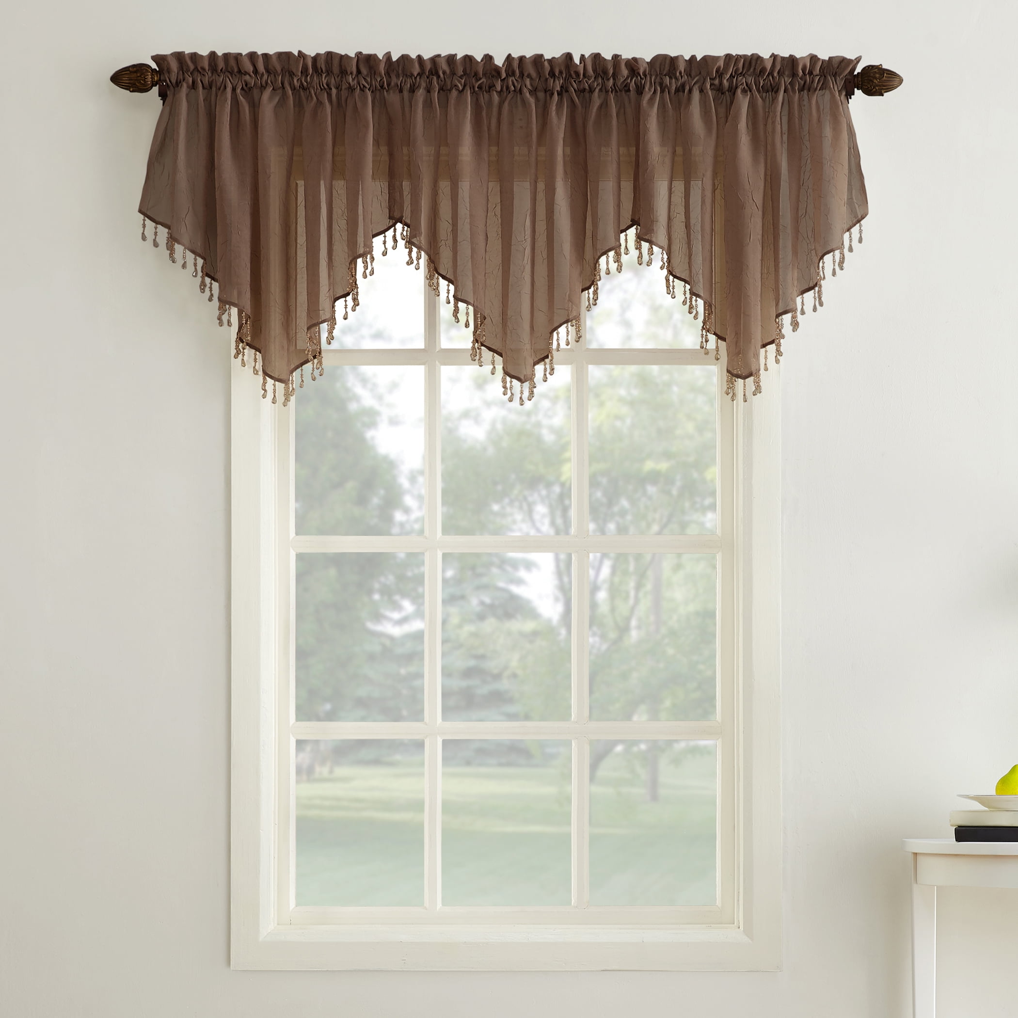 No. 918 Jillian Crushed Voile Ascot Beaded Sheer Valance, Single Panel ...