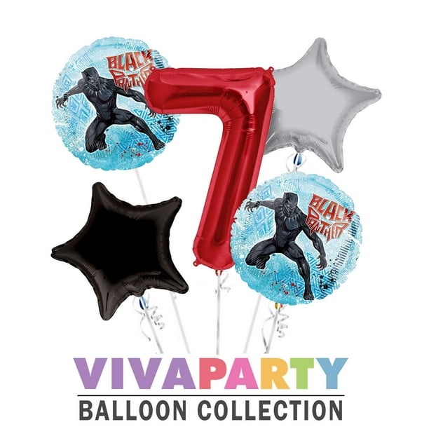 Black Panther Round Balloon Bouquet 5 pc, 7th Birthday, Red Number 7 ...