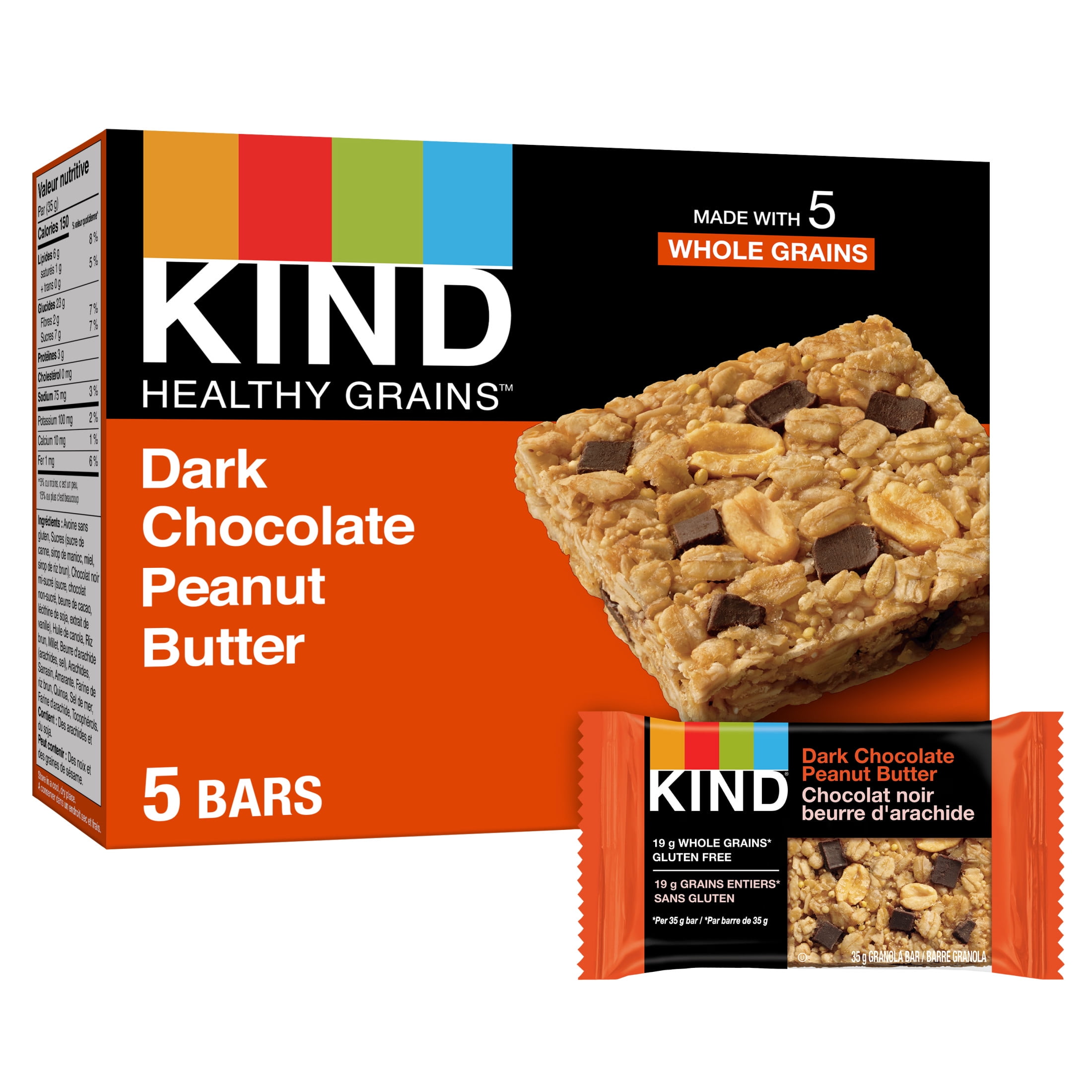 KIND Healthy Grains Bars, Dark Chocolate Peanut Butter, 35g, 5 Count ...