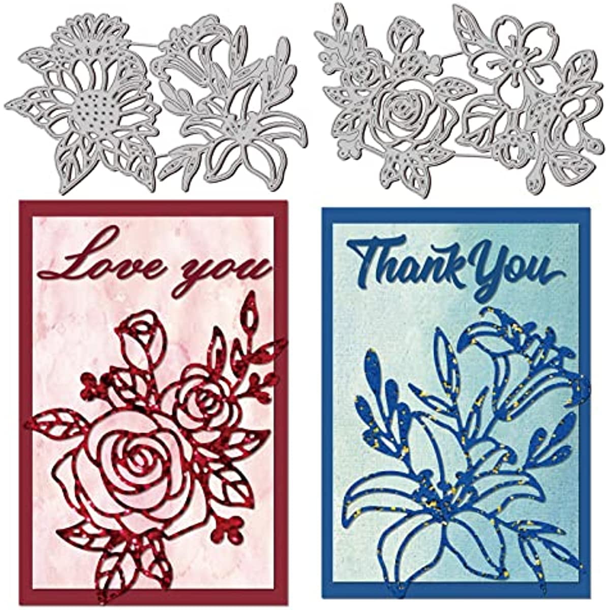 2Pcs 4 Styles Blossom Cutting Die Metal Flowers Background Die Cuts ...