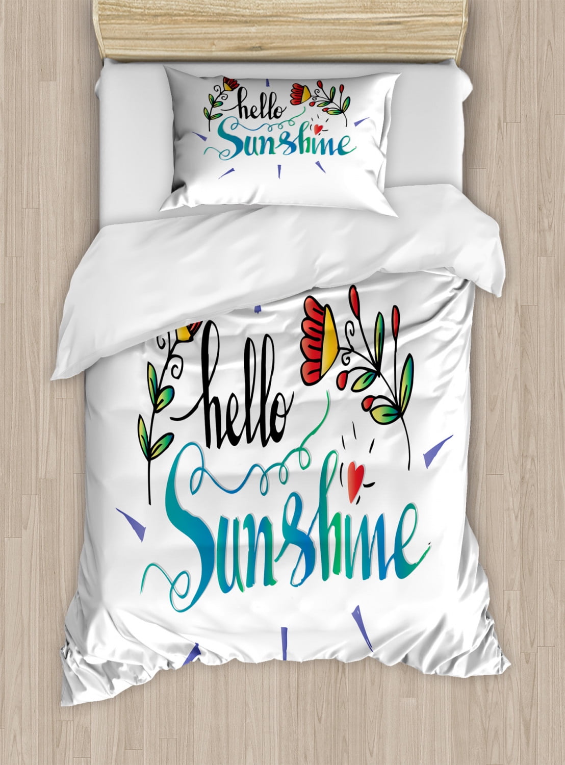 Saying Duvet Cover Set Twin Size, Doodle Effect Blended Coloring Hello ...
