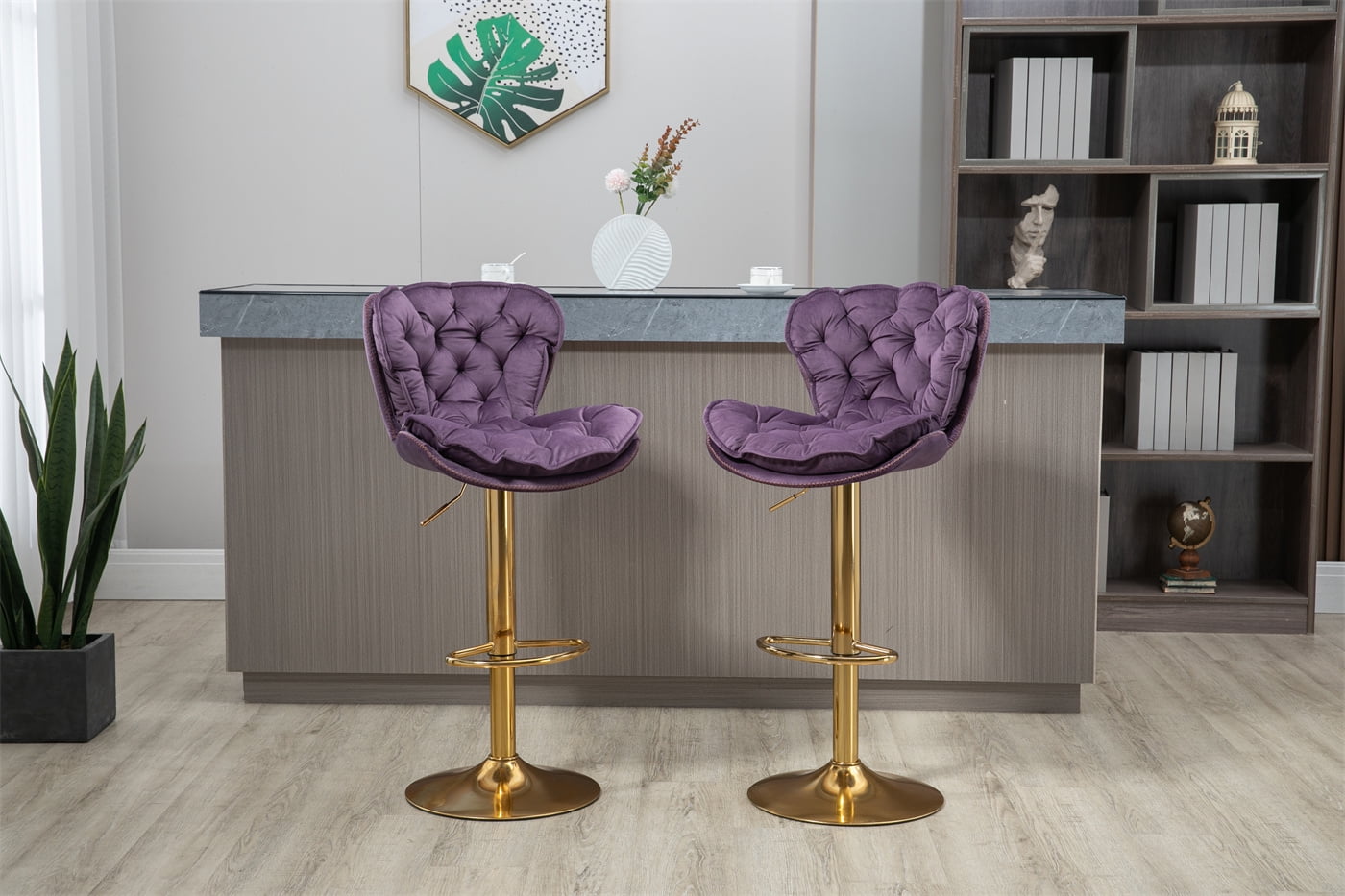 Counter Height Bar Stool with Back & Footrest, Set of 2 Modern Velvet ...