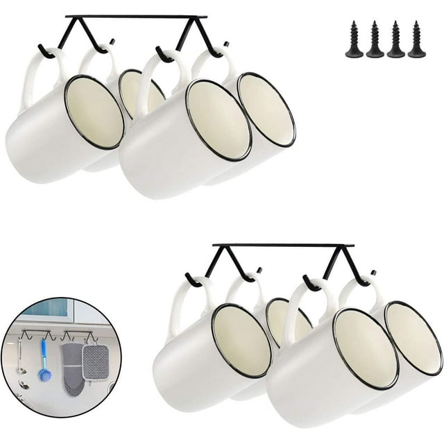 Mug Rack Under Cabinet - Coffee Cup Holder, 8 Mugs Hooks Under Shelf ...