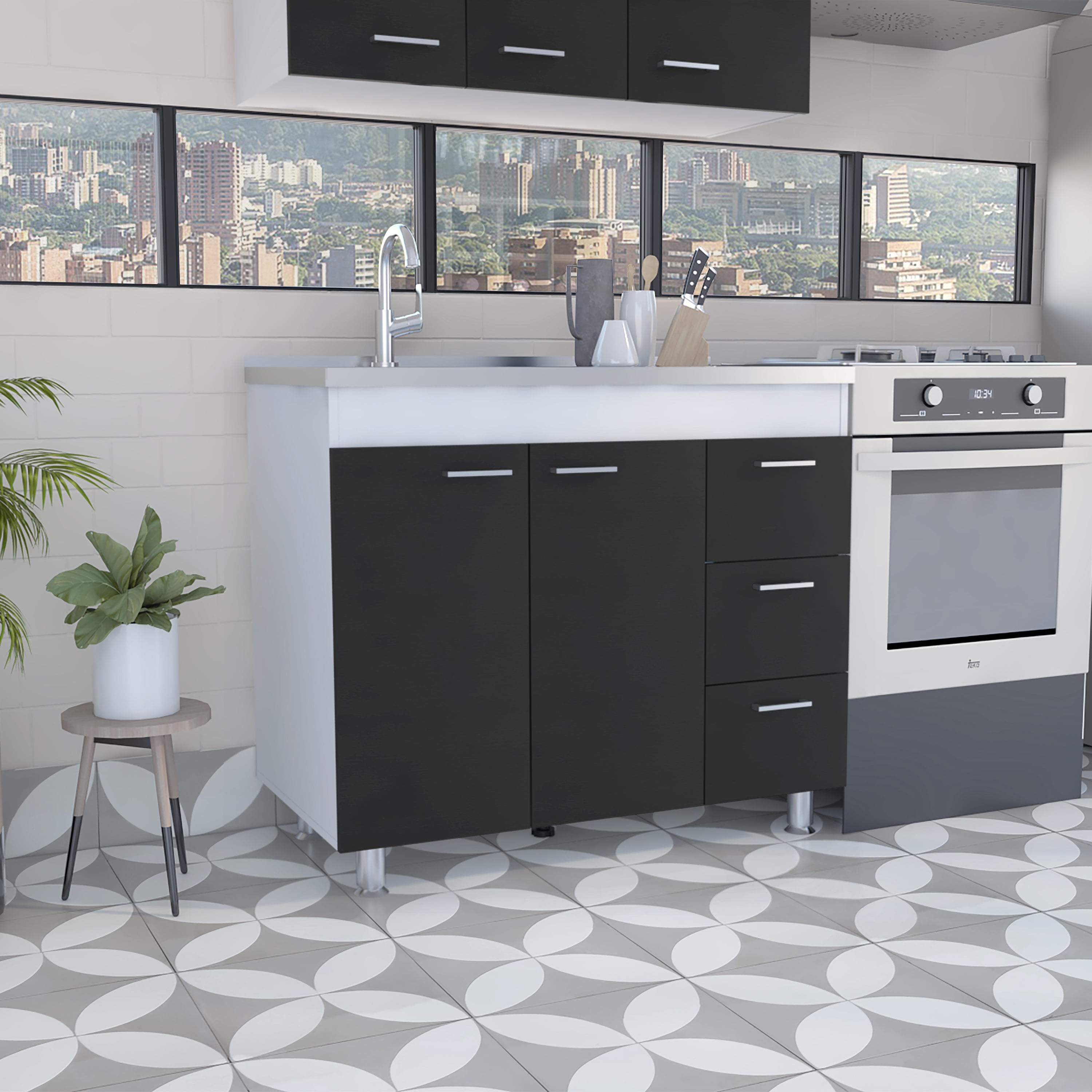 CoSoTower Lighthouse 3-Drawer Base Cabinet White And Black Wengue ...