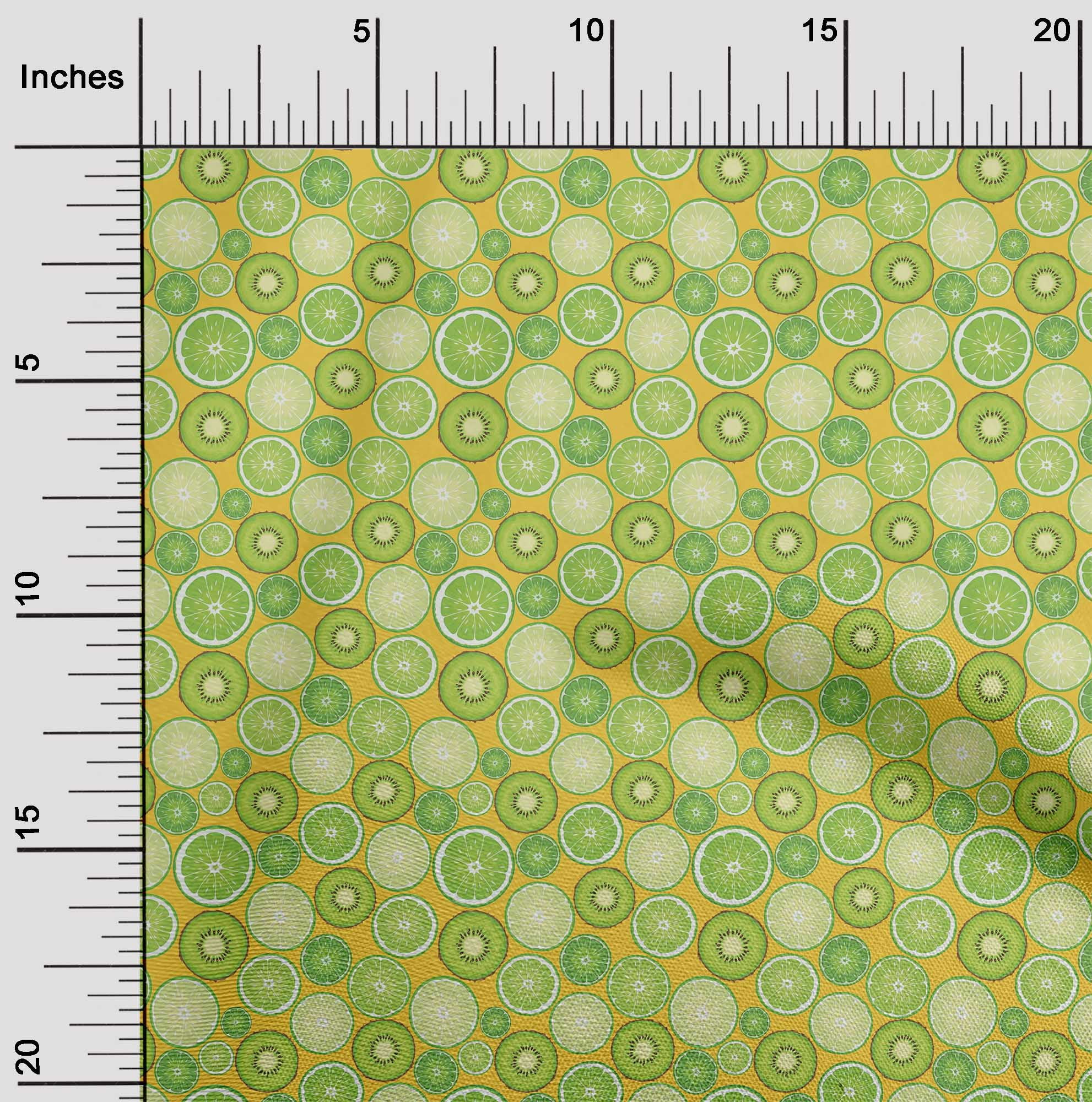 oneOone Viscose Chiffon Yellow Fabric Lemon Slice & Kiwi Fruits Sewing ...