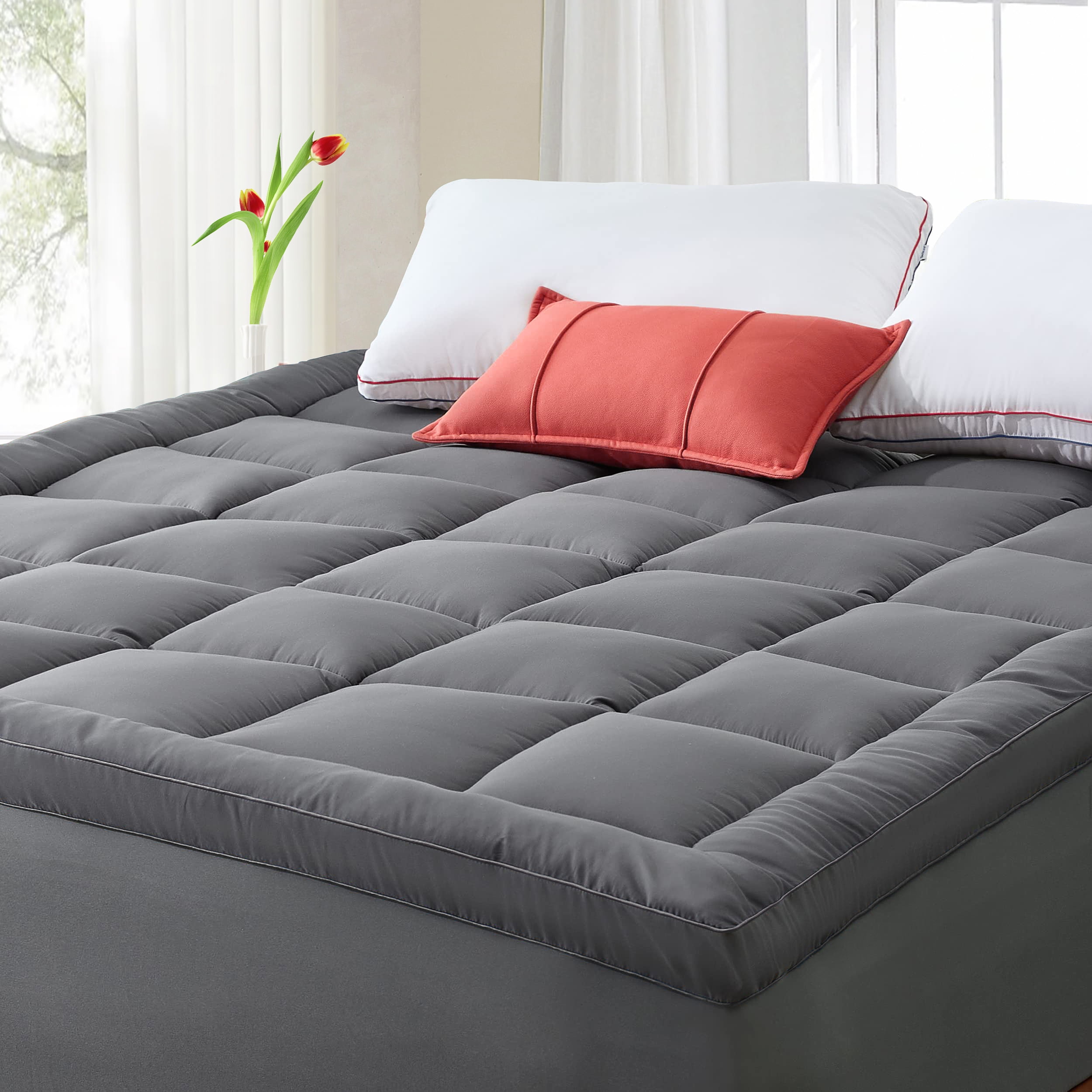 MERITLIFE Cooling Full Mattress Topper, Extra Thick Mattress Pad Cover ...