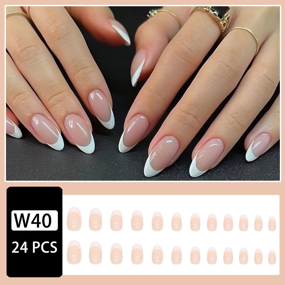 YKHMYB 24 Piezas Por Caja De Uñas Postizas Blanco Estilo simple Puro ...