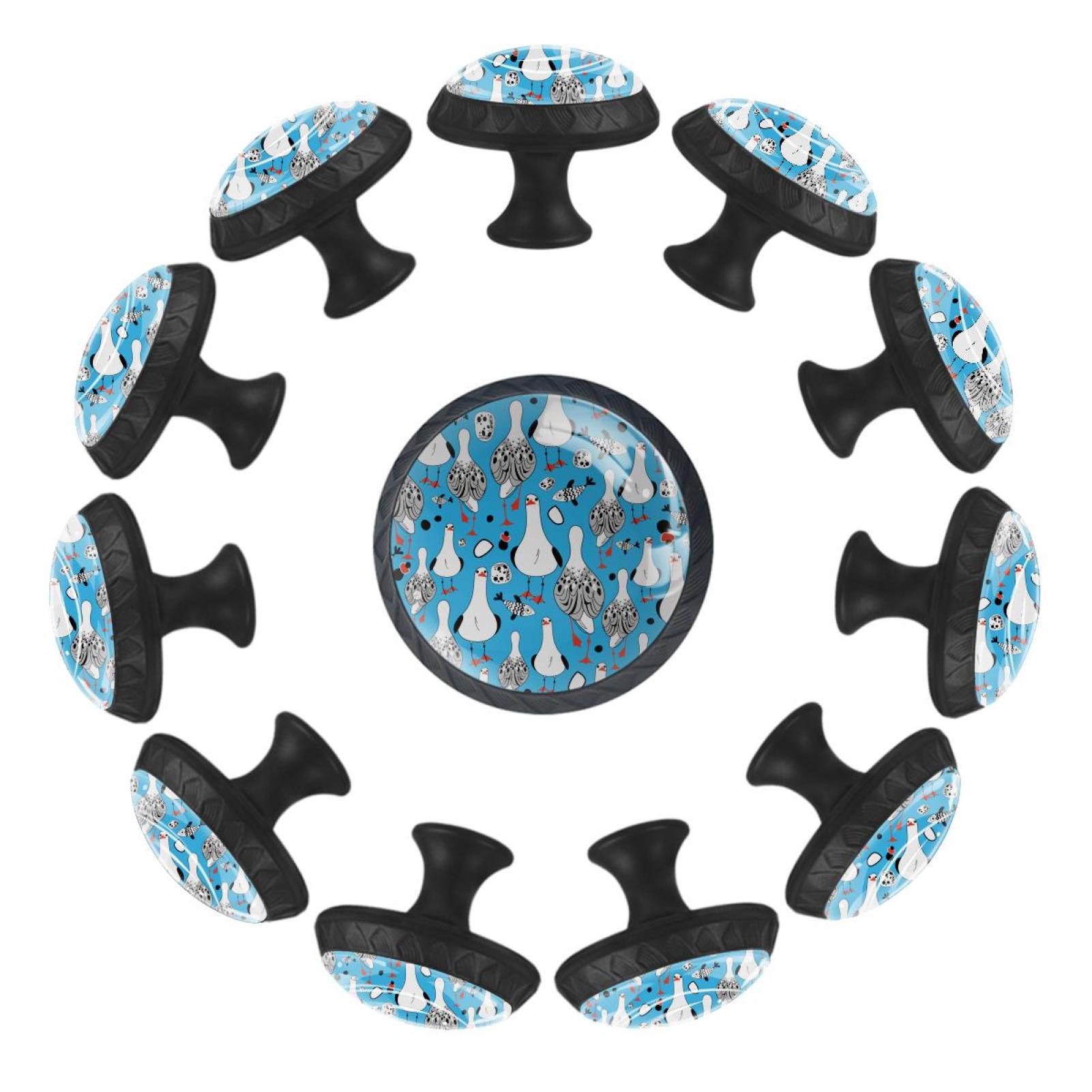 12 Pack Round Crystal Glass Knobs Fun Seagulls and Fish Pull Handle for ...