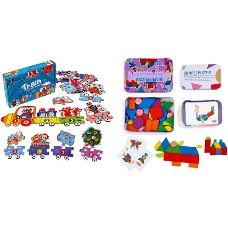 LIKEE Number Floor Puzzle Math Flash Cards and Wooden Pattern Blocks ...