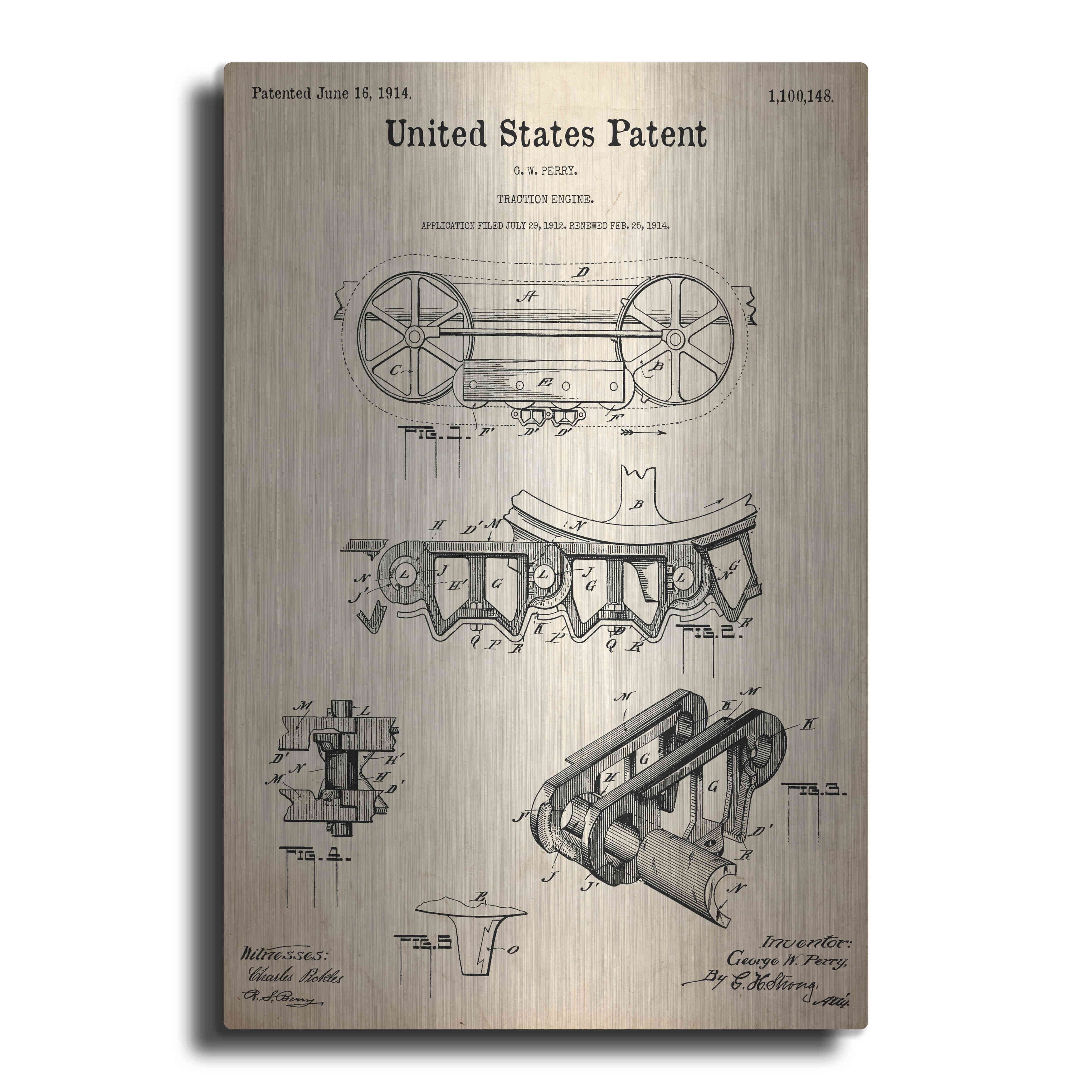 Luxe Metal Art 'Traction Engine Blueprint Patent Parchment,' Metal Wall ...
