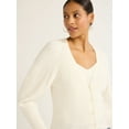 Scoop Puff Sleeve Cardigan Sweater - Ribbed Knit - Walmart.com