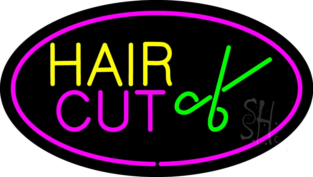 Hair Cut Logo Oval Pink LED Neon Sign 20 x 37 - inches, Black Square ...