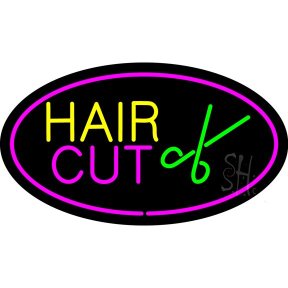 Mens Hair Cut LED Neon Sign 13 x 24 - inches, Black Square Cut Acrylic ...