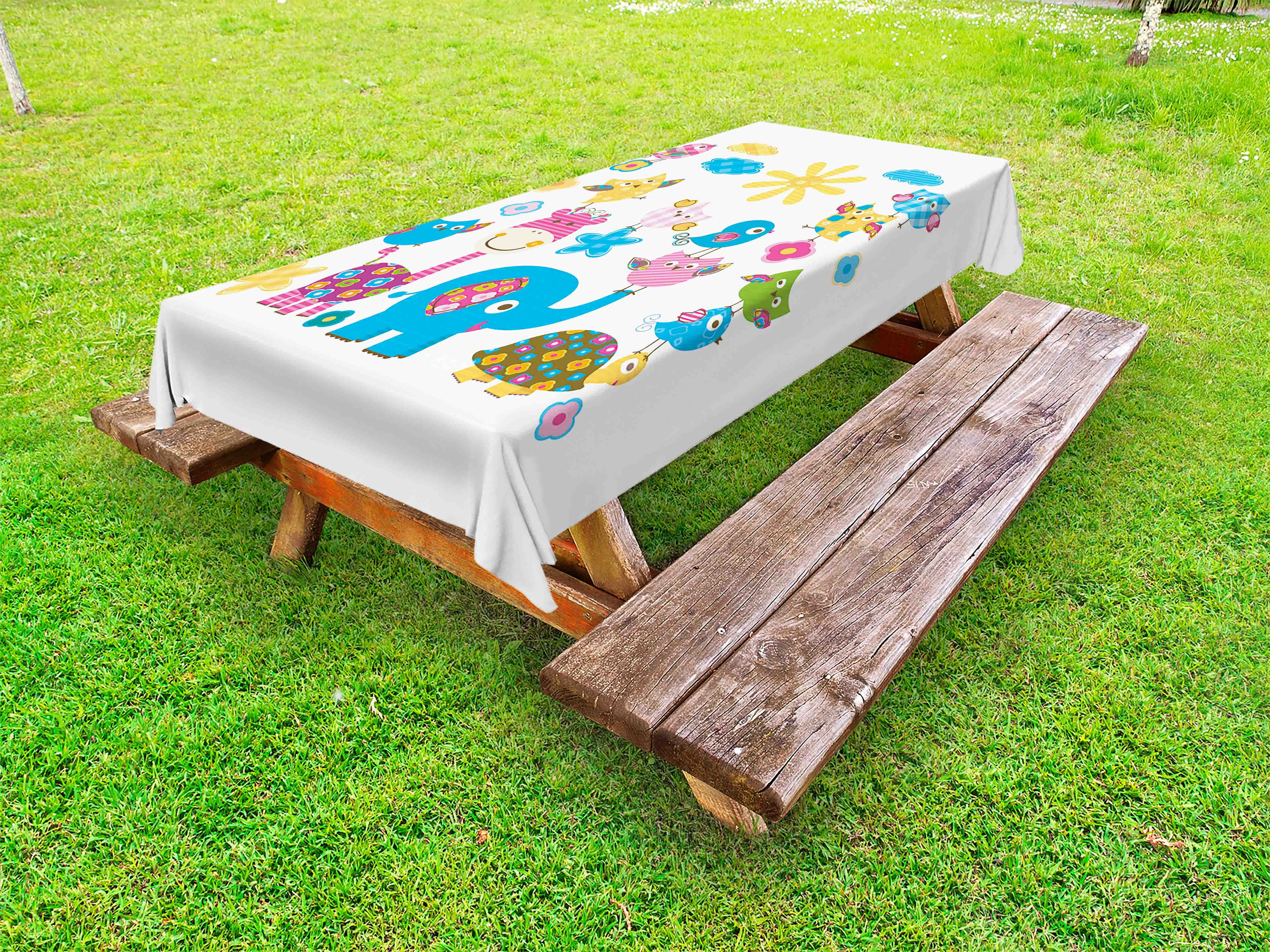 Nursery Outdoor Tablecloth, Cute Animals Cartoon Style Happy Dancing ...