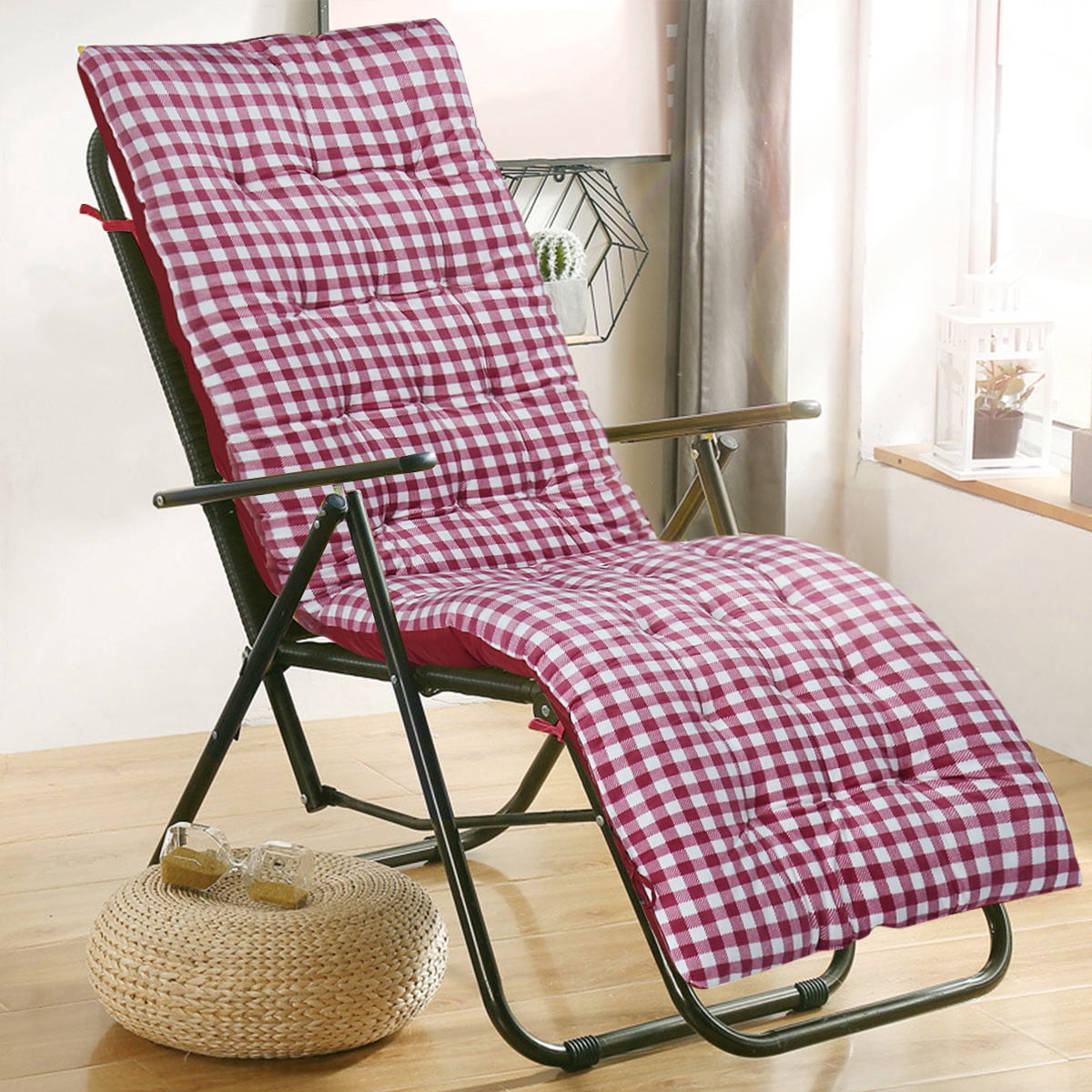 Novashion 67" x 19.7" Wine Red Lattice Rectangle Chaise Lounge Outdoor ...