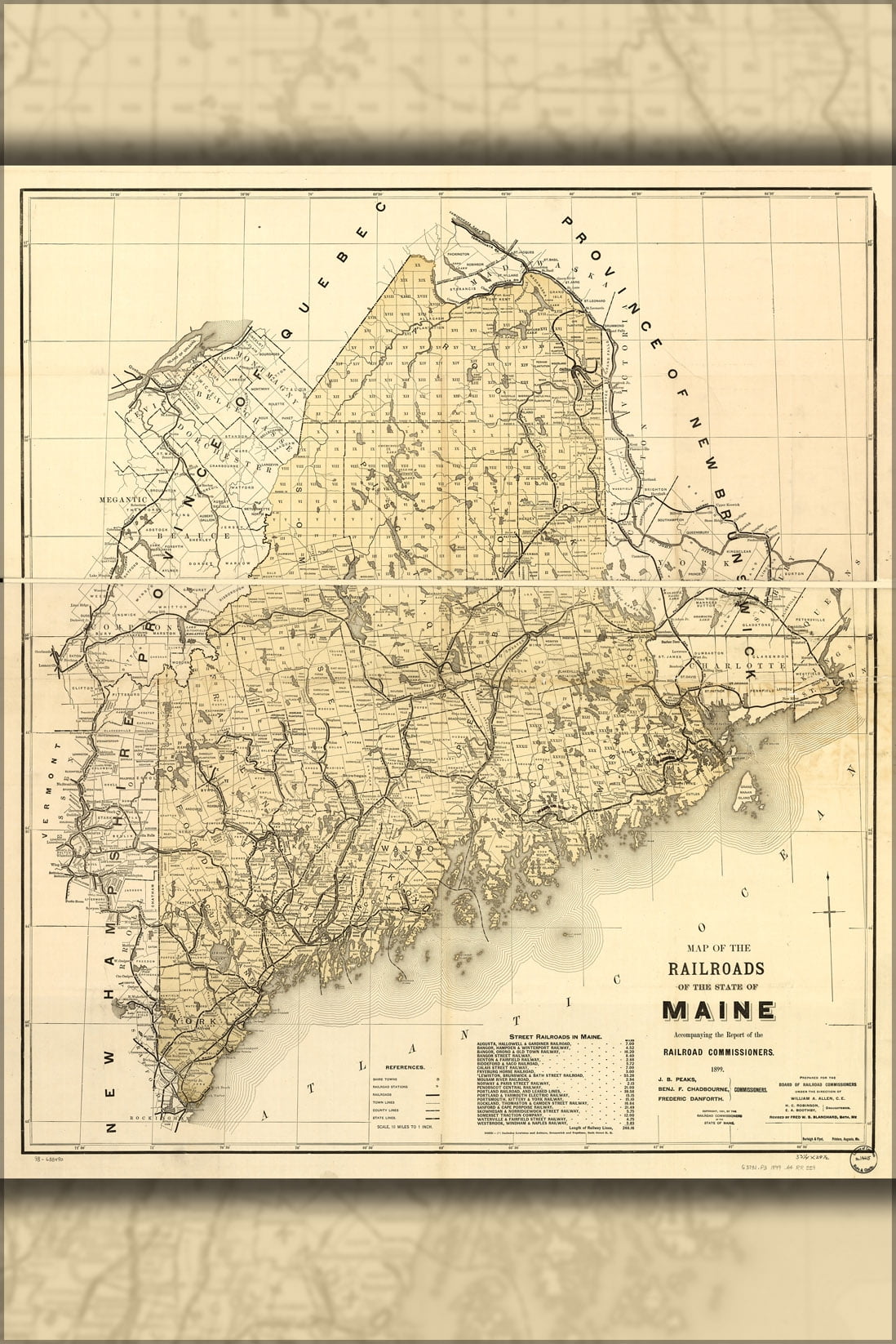 24"x36" Gallery Poster, Map of the railroads of the state of Maine 1899 ...