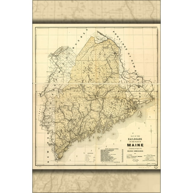 24"x36" Gallery Poster, Map of the railroads of the state of Maine 1899 ...